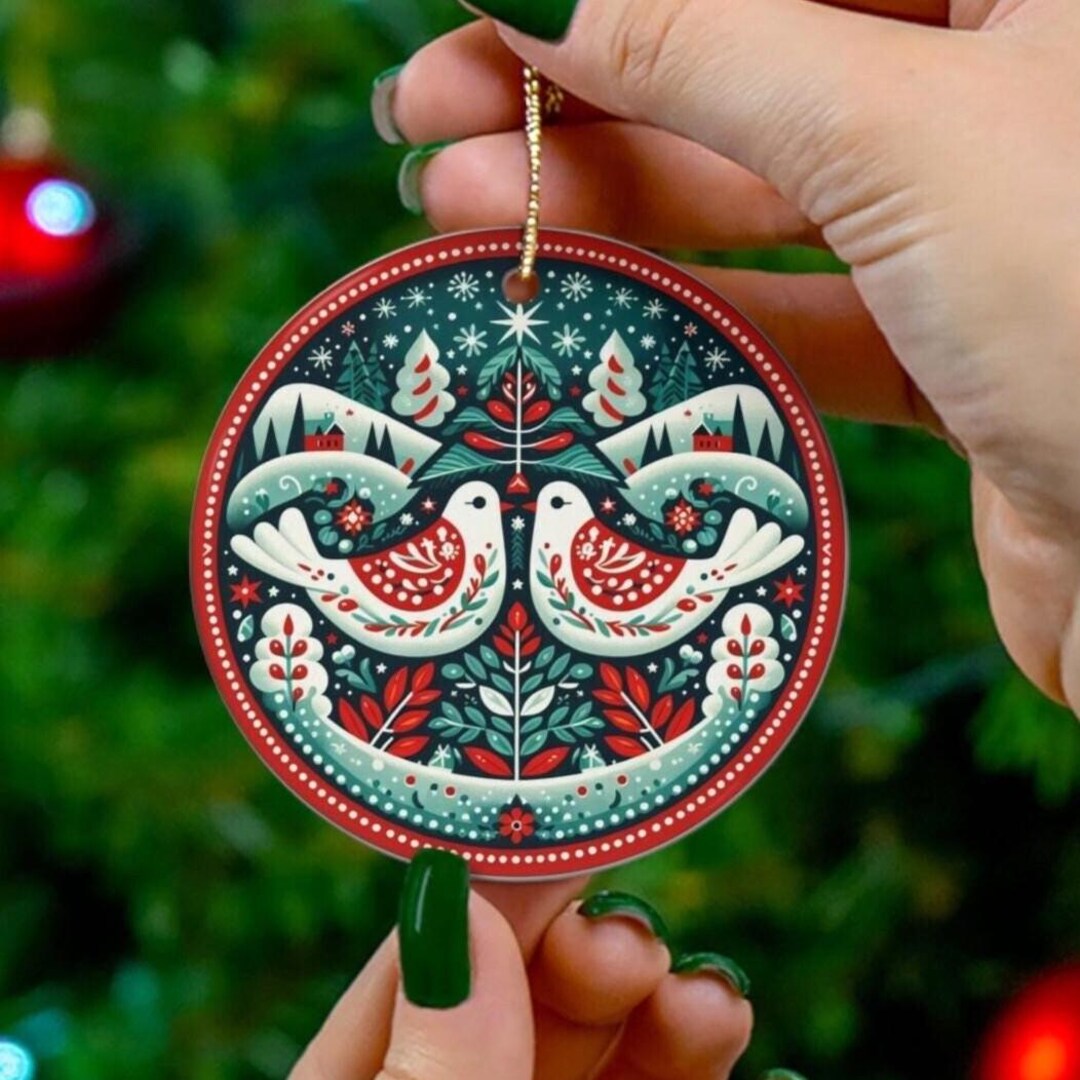 Scandinavian 2 Turtle Doves Christmas Ornament: Swedish Folk Art ...