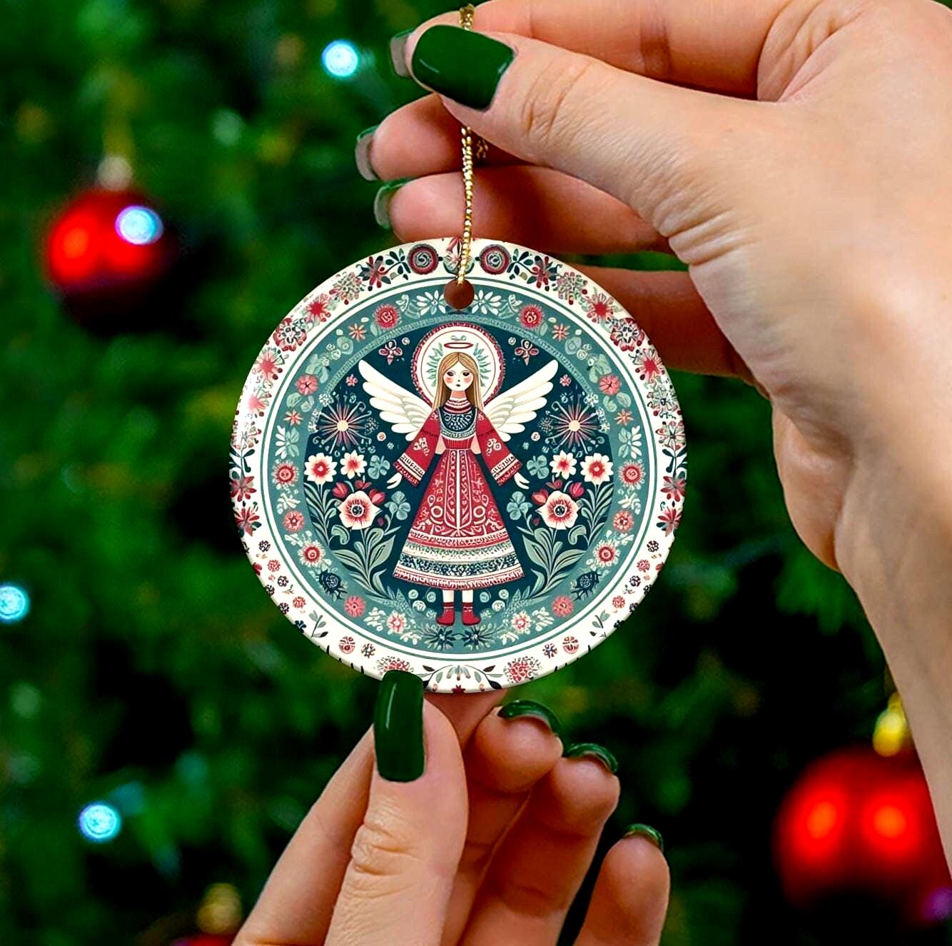 Ceramic Scandinavian Angel Ornament: Nordic Christmas Folk Art - Etsy