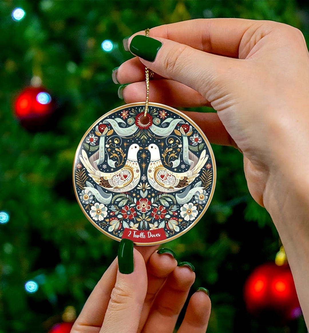 Scandinavian Folk Art Turtle Dove Ornament: Nordic Christmas Ceramic ...