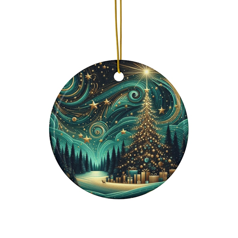 Starry Night Christmas Tree Ornament, Stained Glass Style Ornament ...