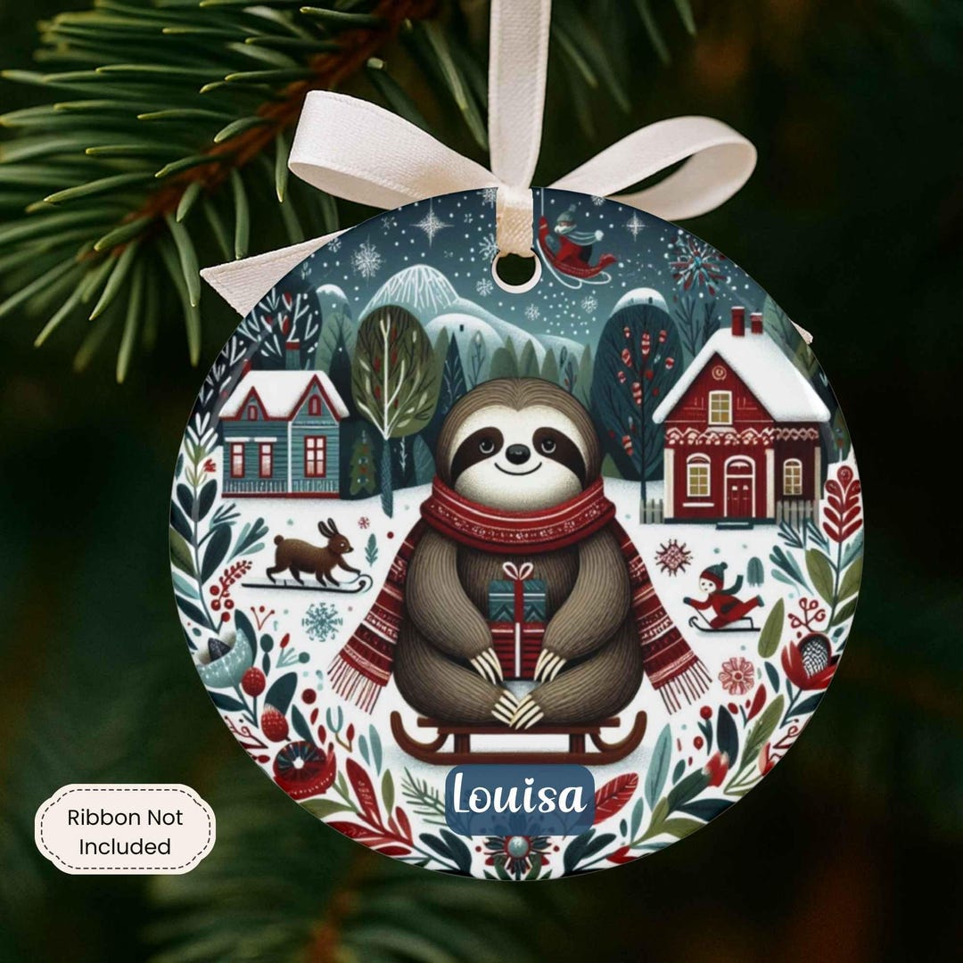 Personalized Folk Art Kids Christmas Sloth Ornament: Scandinavian ...