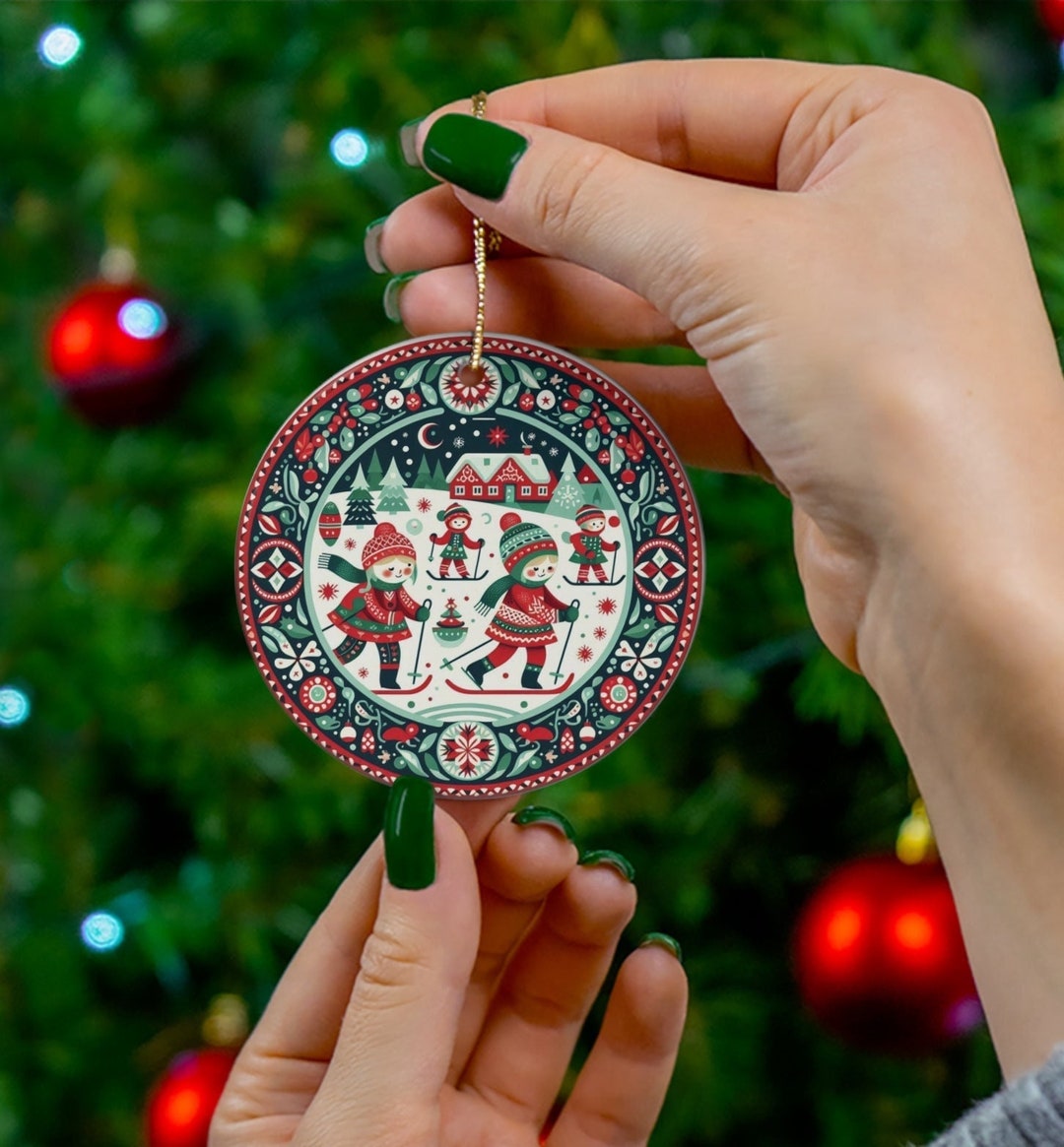 Scandinavian Folk Art Kids Ski Ornament, Swedish Norwegian Christmas ...