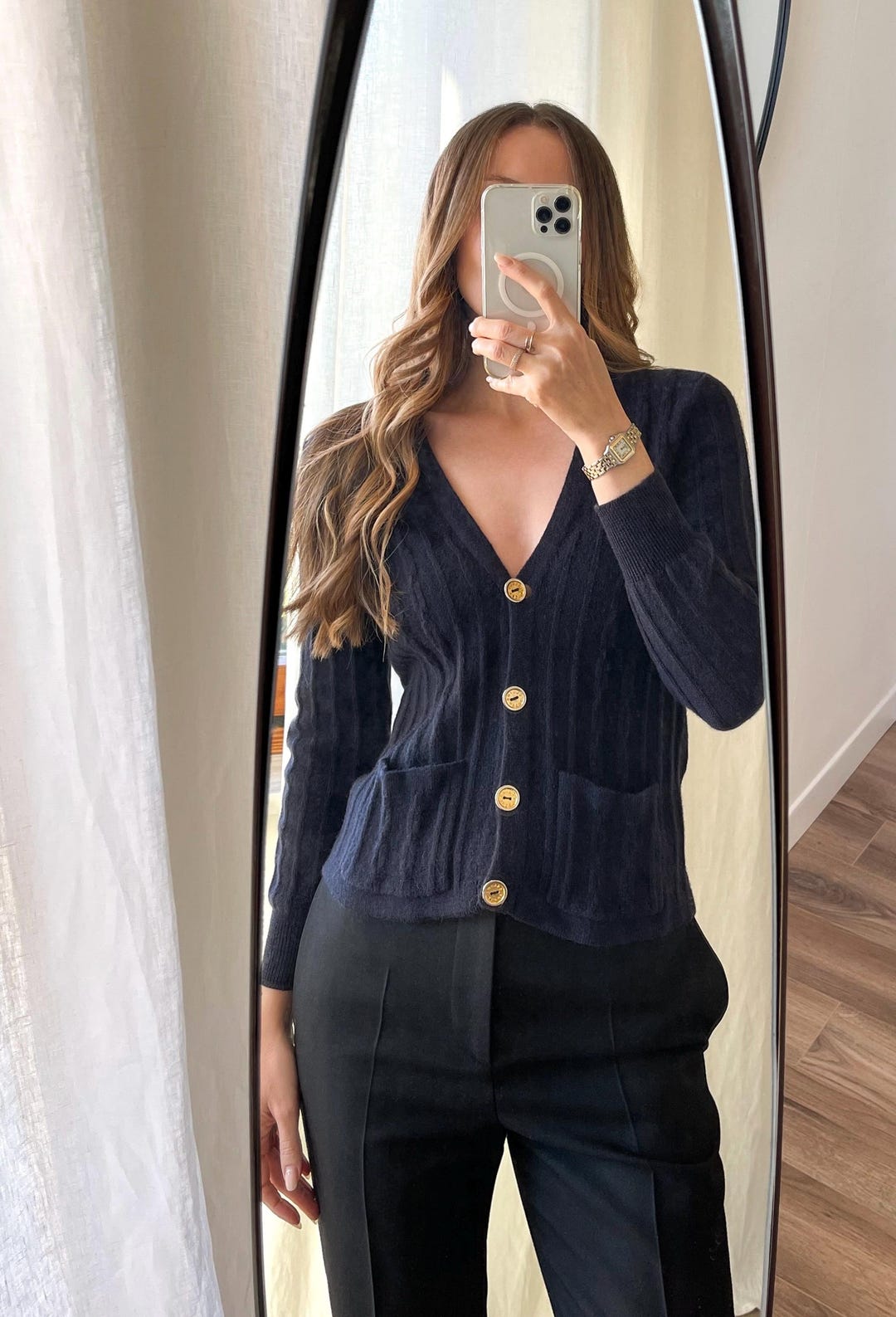 Vintage Celine Cardigan V-neck Navy Blue Cardigan Golden Celine Buttons Vintage Blue Cardigan ...