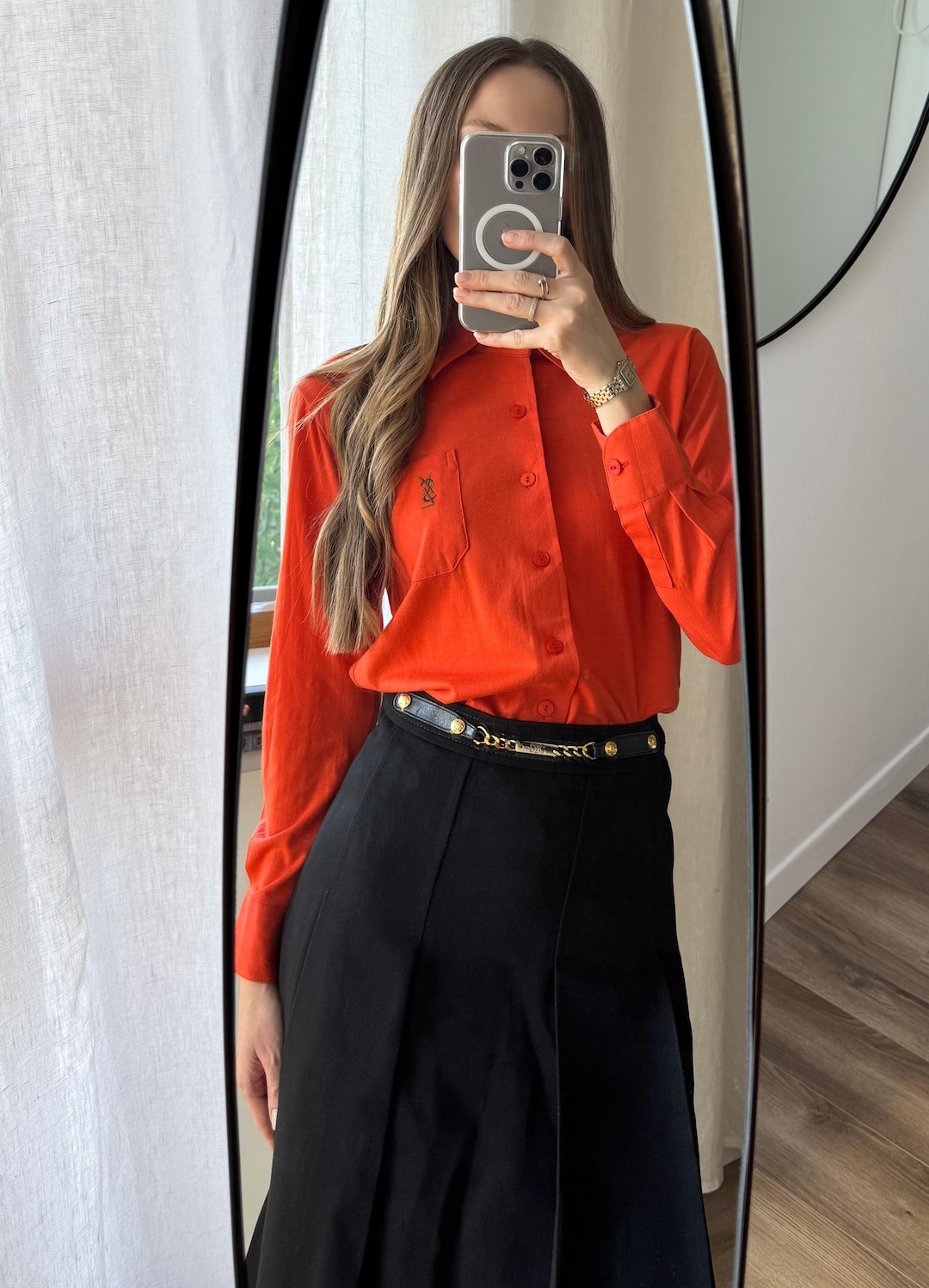 Vintage YSL Blouse: Orange Logo Button-up Top (S-M Fit) - Etsy