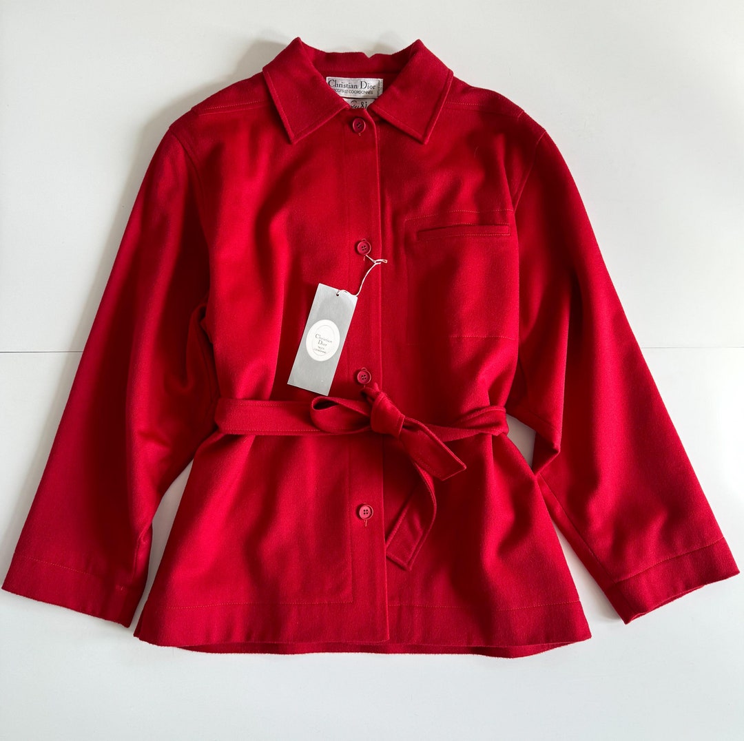 Vintage Christian Dior Jacket Red Trench Coat Red Cashmere Coat Wool ...