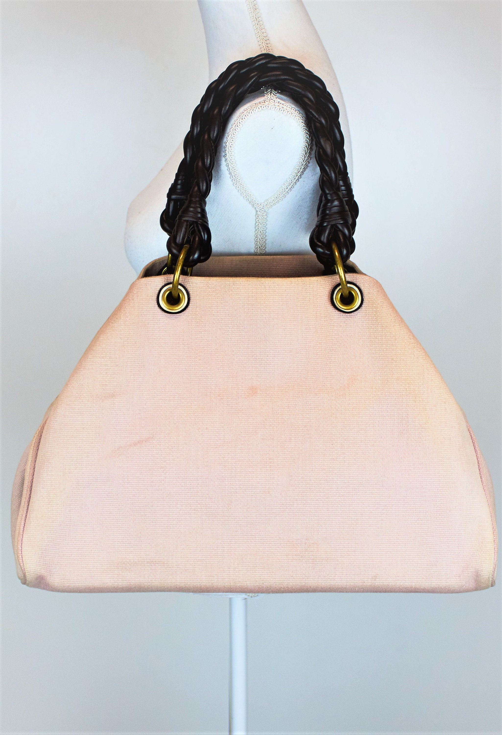 Vintage Bottega Venetta Hobo Bag Shoulder Bag Dusty-pink-beige Canvas ...