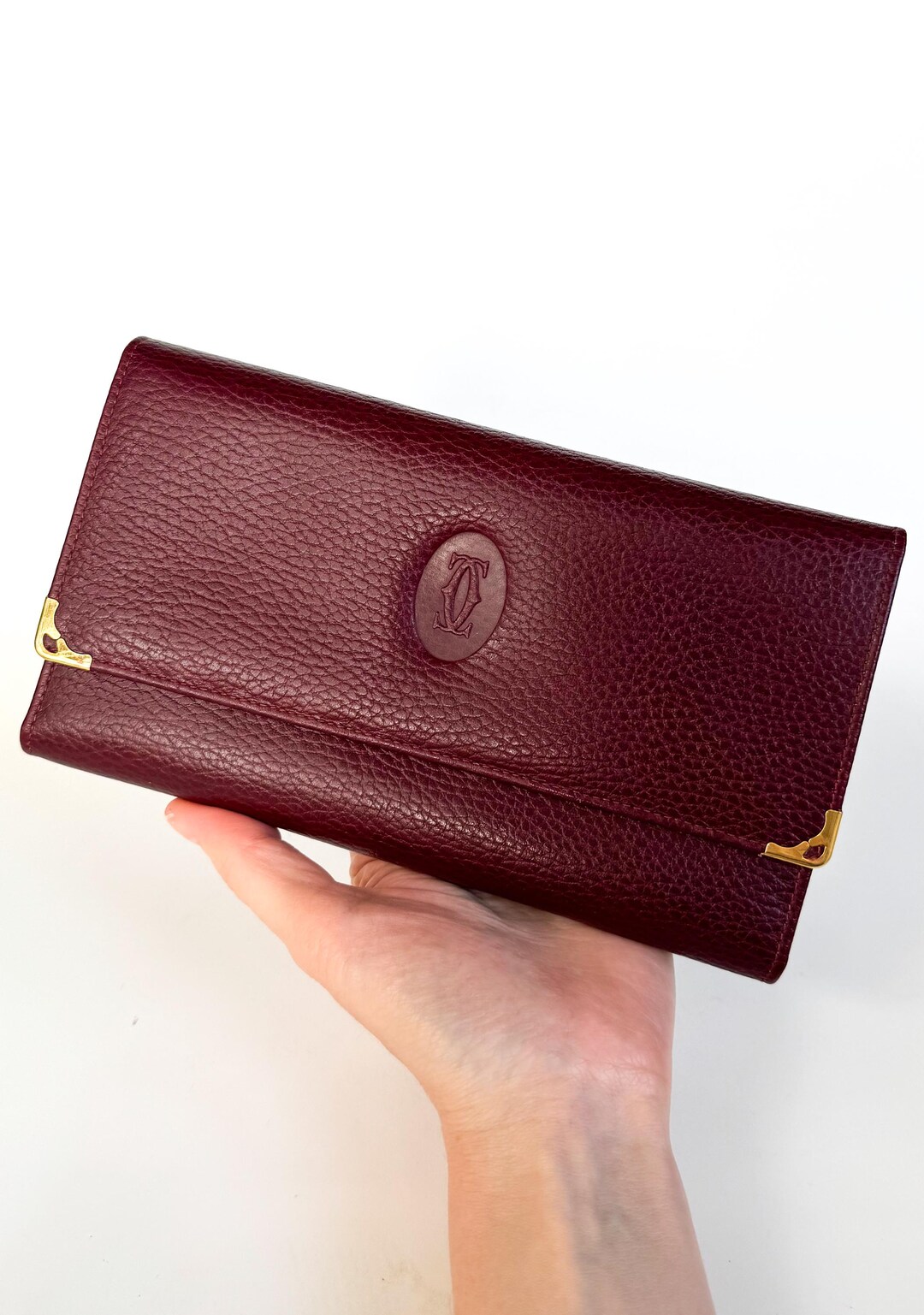 Vintage Cartier Wallet | Must De Cartier Bordeaux Leather Clutch | Logo ...