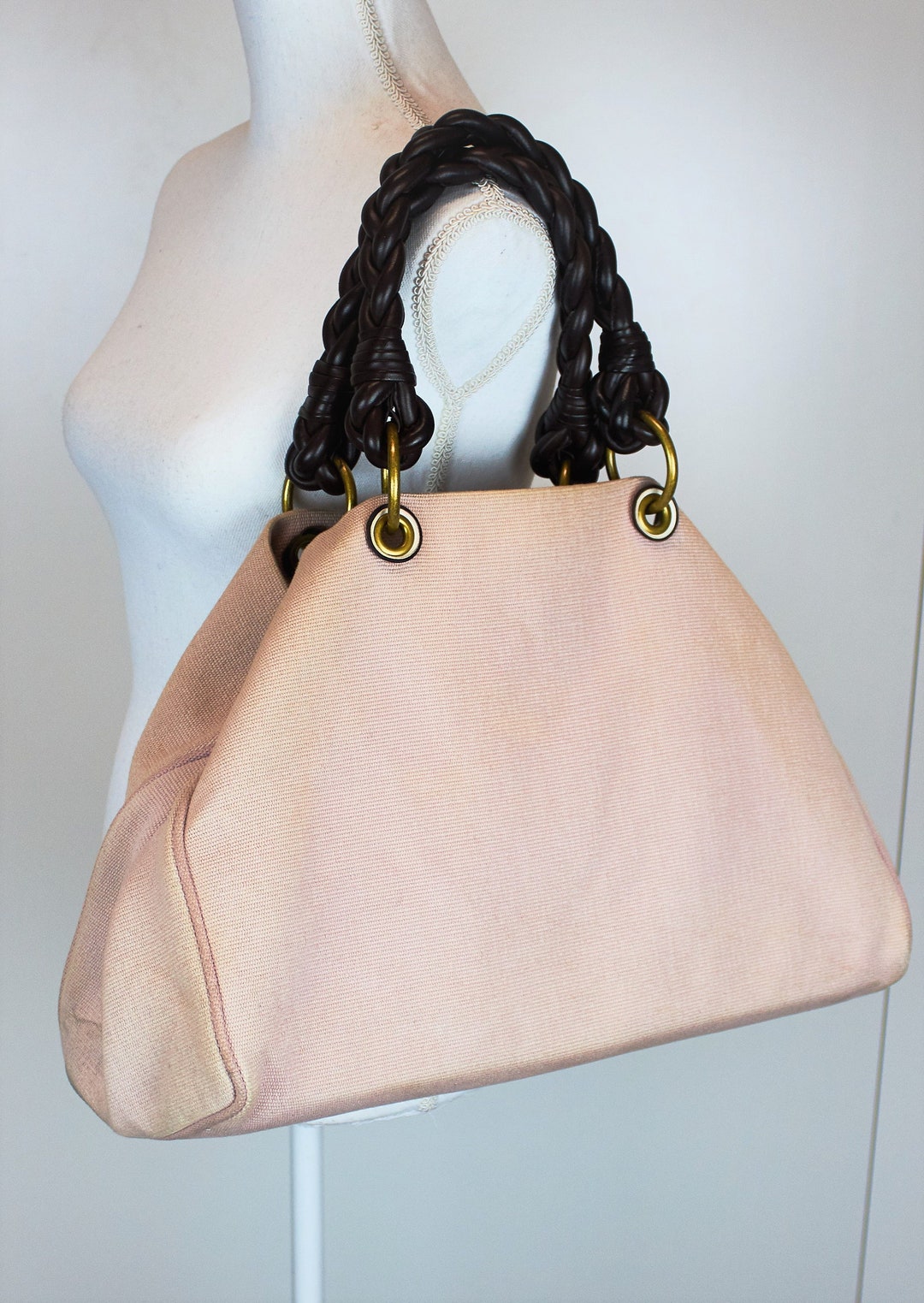 Vintage Bottega Venetta Hobo Bag Shoulder Bag Dusty-pink-beige Canvas ...
