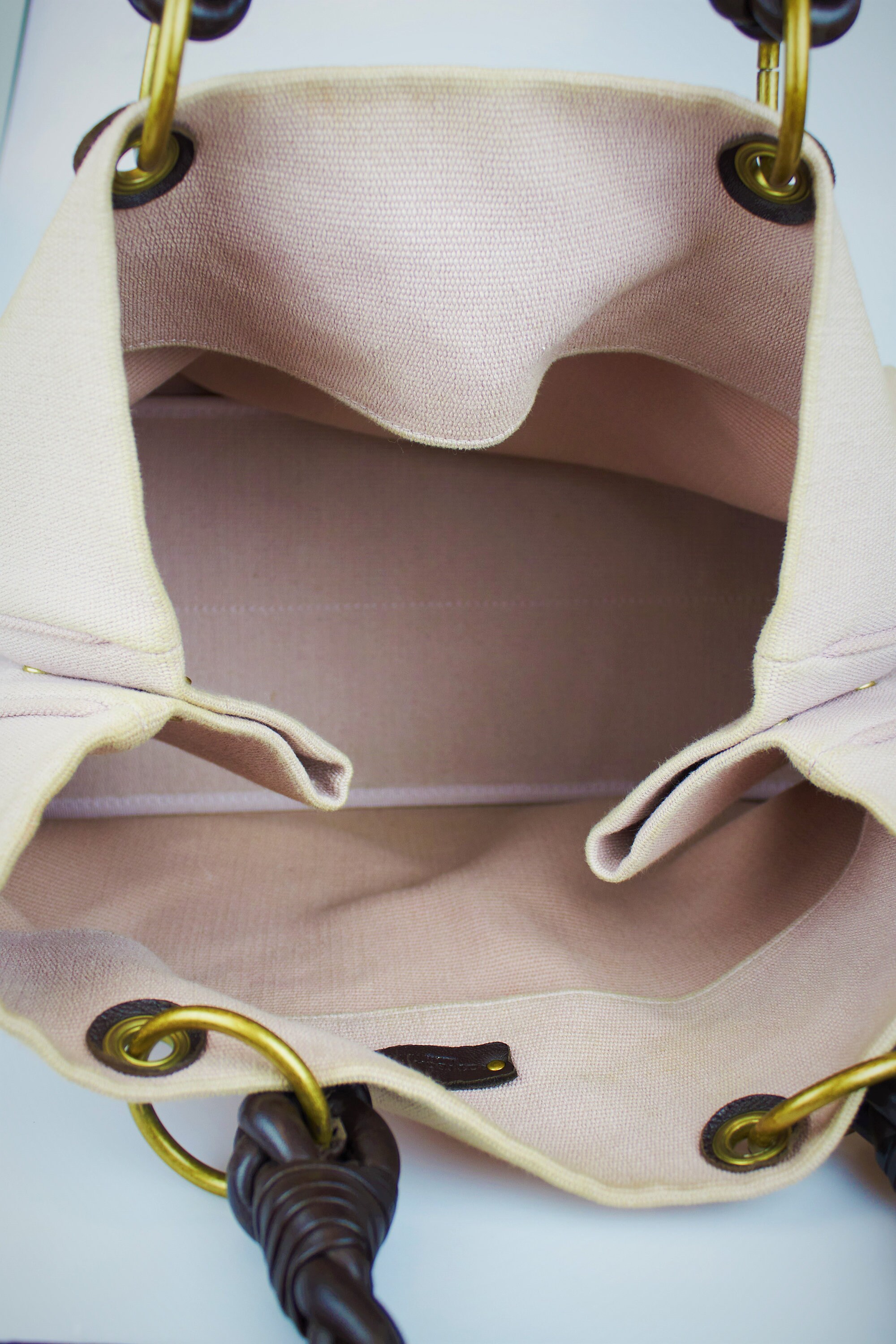 Vintage Bottega Venetta Hobo Bag Shoulder Bag Dusty-pink-beige Canvas ...