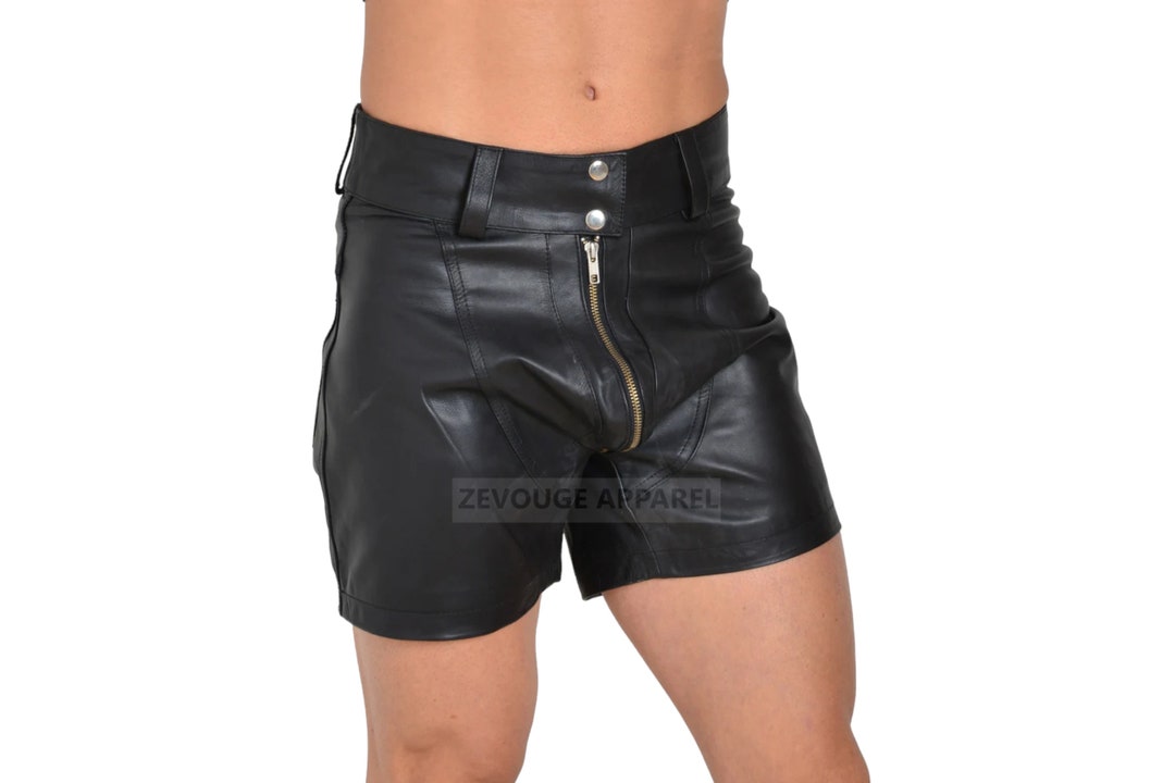 Men Leather Gay Short- Handmade Genuine Leather Quilted Short-steampunk ...
