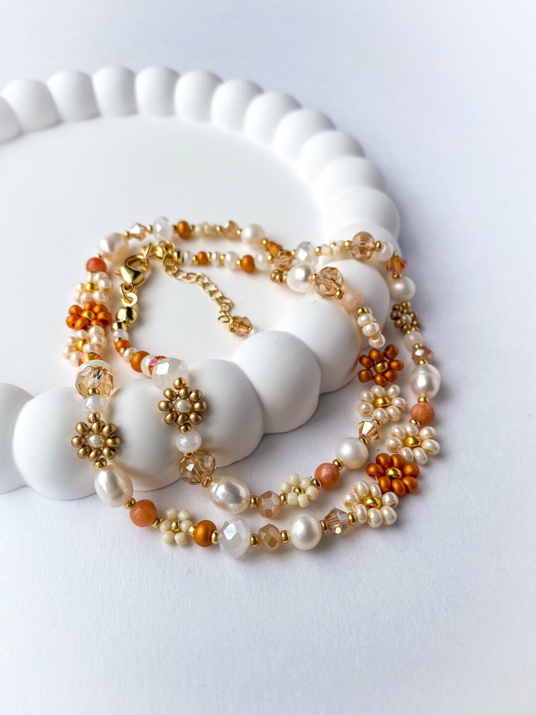 AUTUMN Necklace: Handmade Beaded Flower Necklace With Freshwater Pearl ...