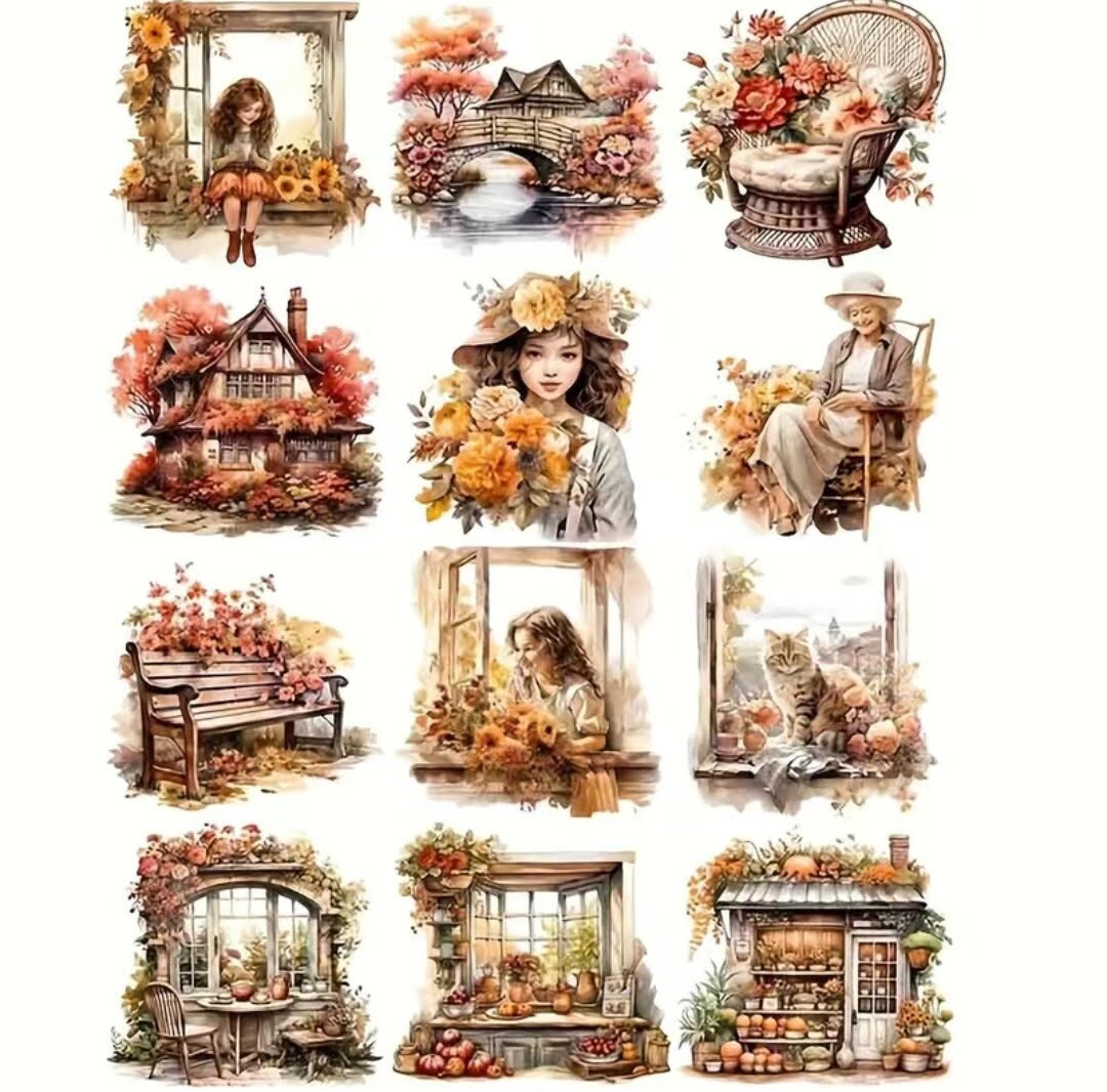 Vintage Vinyl Stickers. Beautiful Flower, Cat, Dog. Decoration for ...