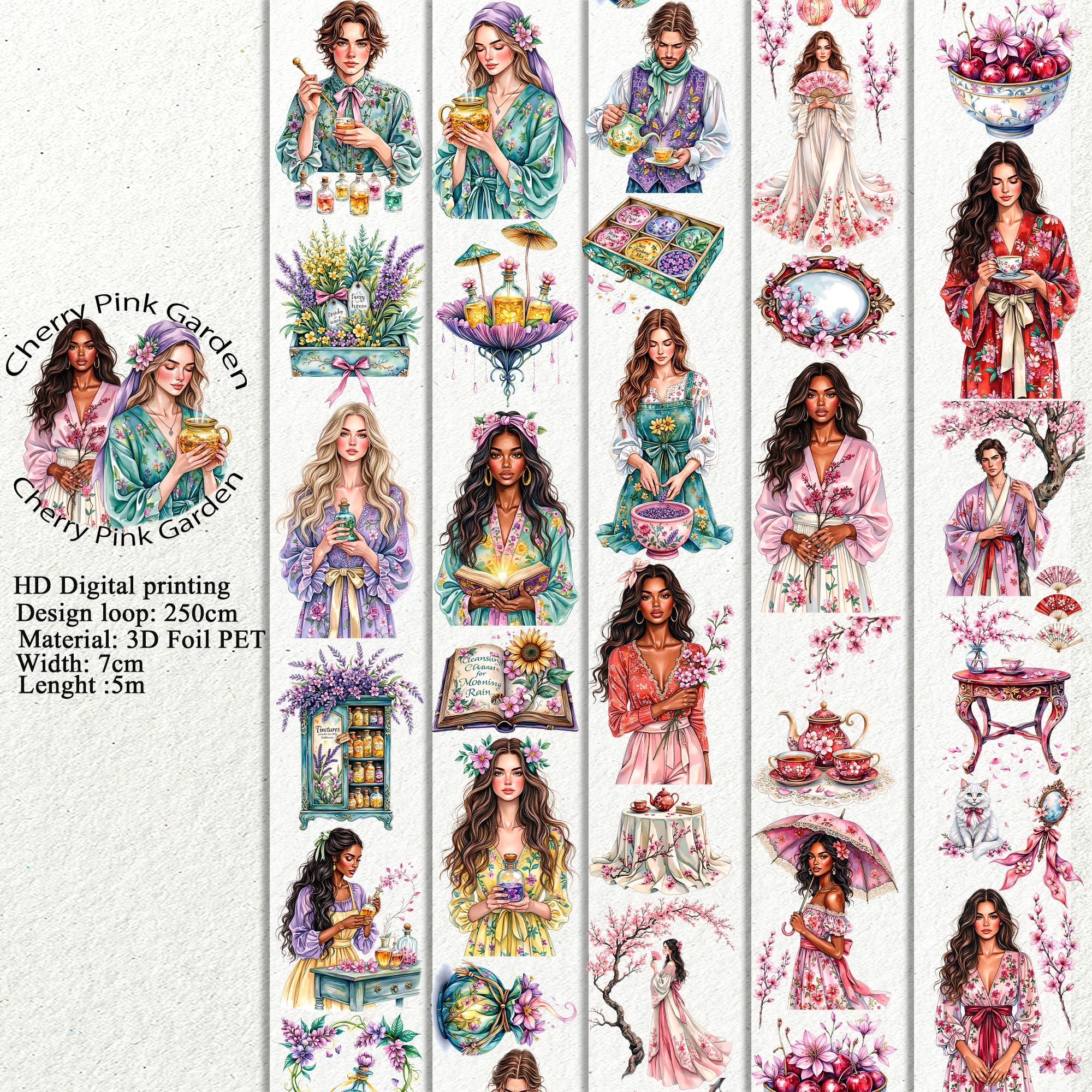 Magical Apothecary in Spring and Cherry Pink Garden 3D PET Foil Vintage ...