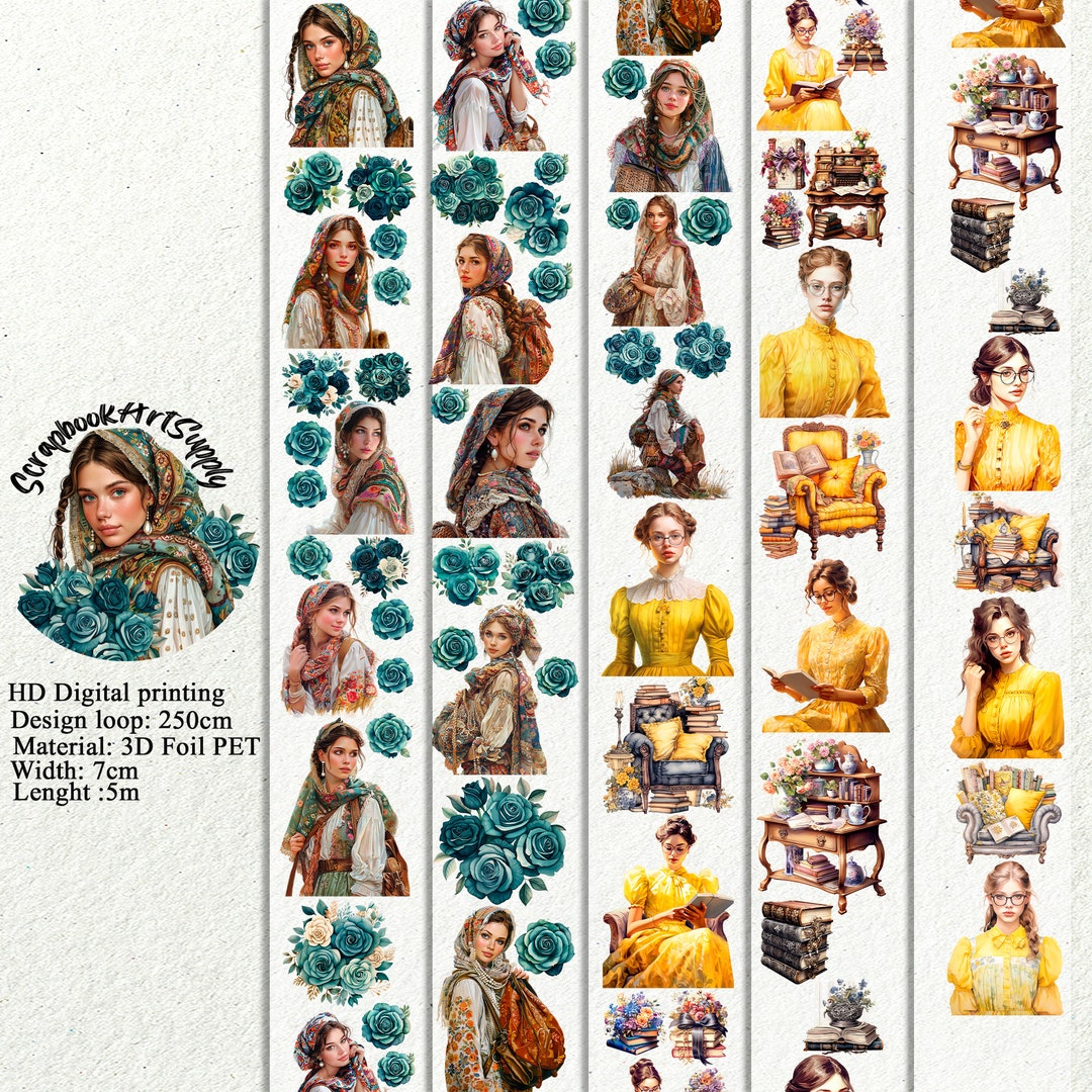 PET 3D Raised Tape Yellow Bookworm Girls Tape,one Roll Vintage Fashion ...
