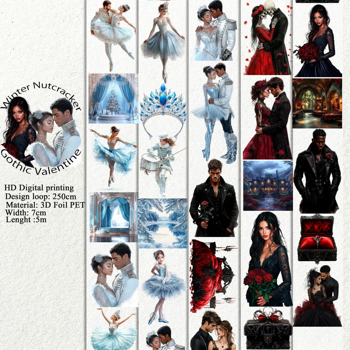 Winter Nutcracker and Gothic Valentine 3D PET Foil Vintage Girl ...