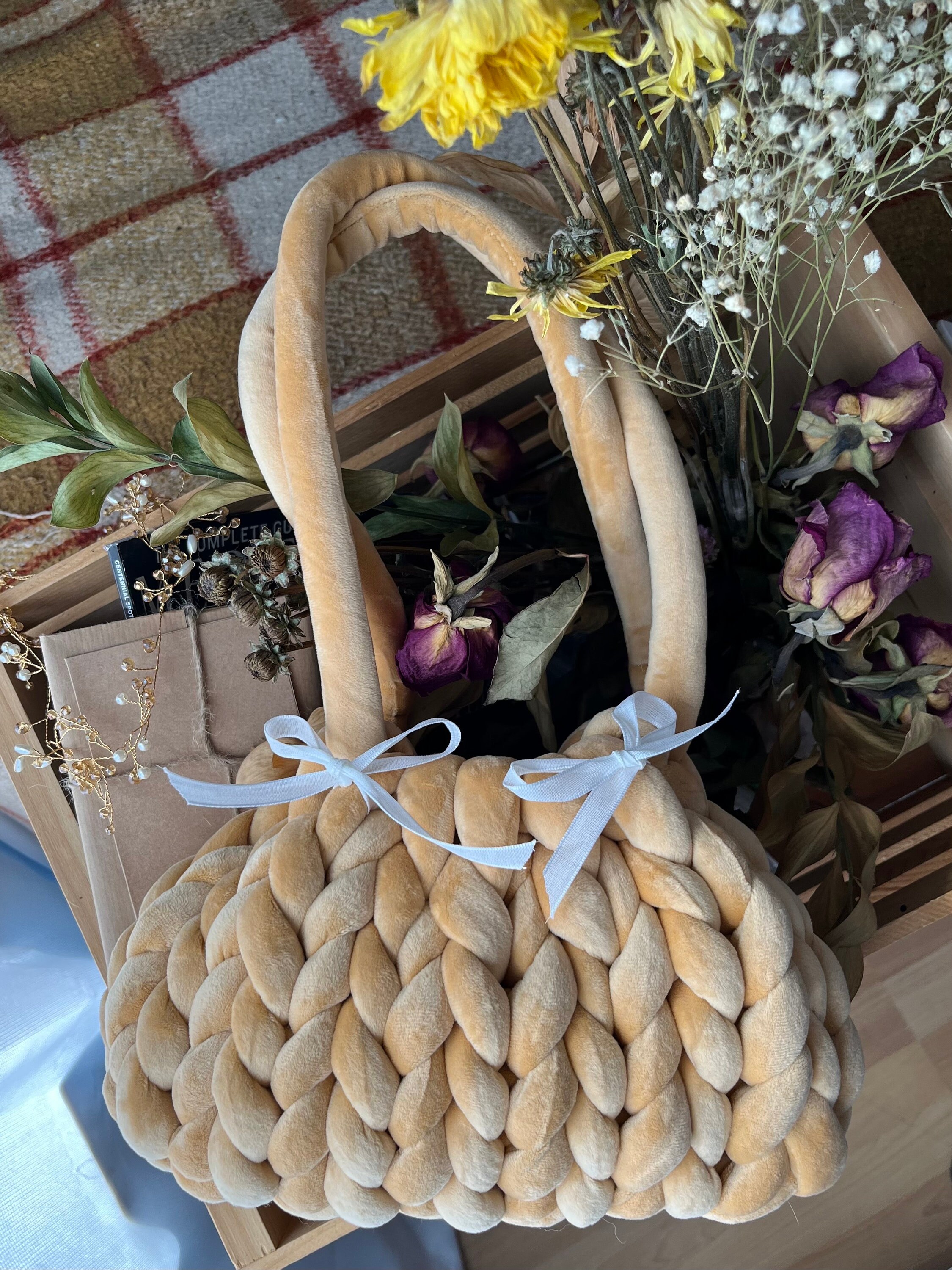 Velvet Chunky Purse, Autumn Aesthetic Crochet Purse, Cottage Core Tote ...