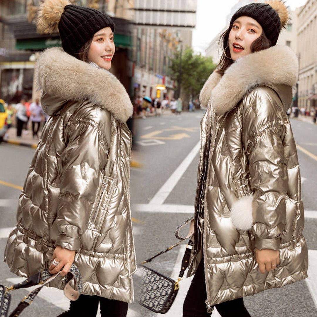 Winter Long Hooded Shiny Jacket for Women's Warm Parkas - Etsy