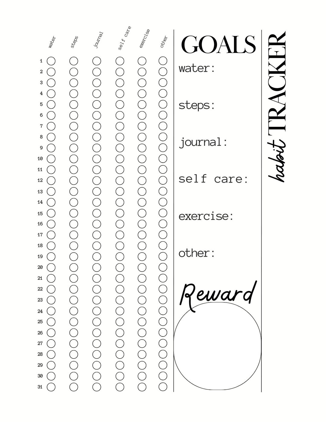 Basic Habit Tracker Print to Use - Etsy
