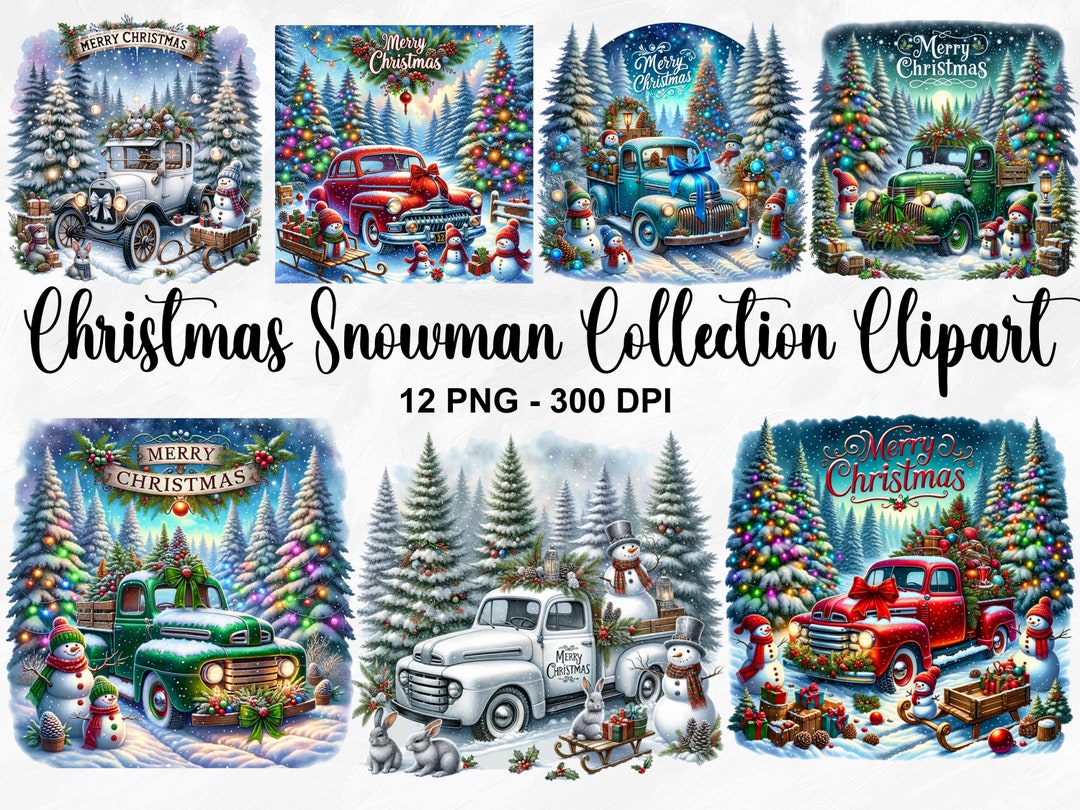 Watercolor Christmas Snowman Collection Clipart, 12 PNG Snowman Clipart ...