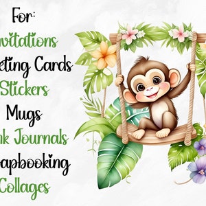 Watercolor Baby Animals on Swings Clipart, 27 PNG Safari Animals ...