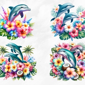 Watercolor Tropical Dolphins Collection Clipart, 24 PNG Sea Animal ...