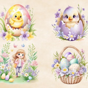 Watercolor Cute Easter Collection Clipart, 27 PNG Pastel Easter Eggs ...