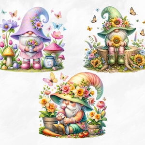 Watercolor Garden Gnomes Collection Clipart, 11 PNG Spring Garden ...
