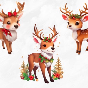Watercolor Cute Reindeer Clipart, 11 PNG Reindeer Clipart, Christmas ...