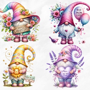 Watercolor Mothers Day Gnomes Collection Clipart, 18 PNG Garden Gnome ...