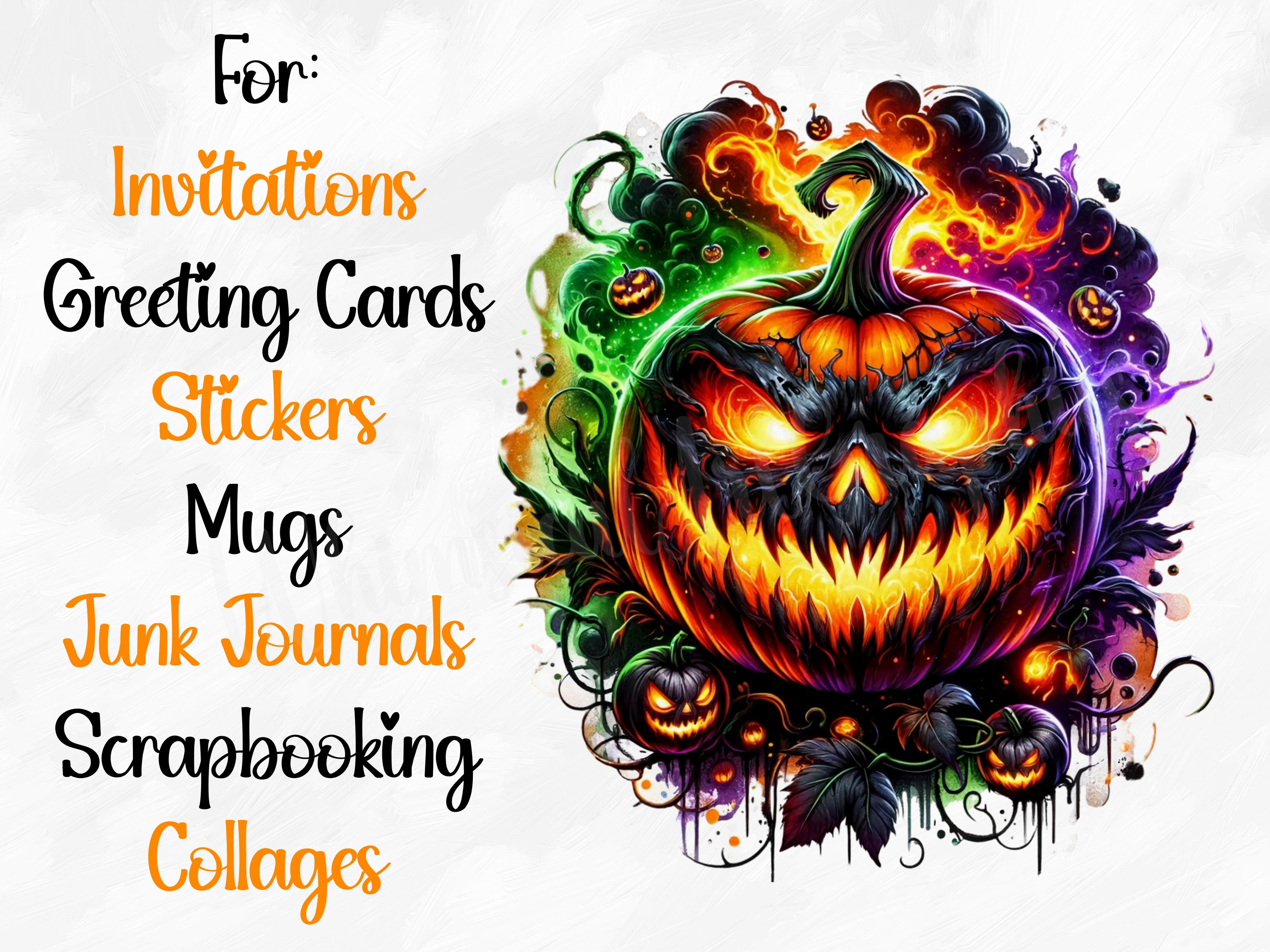 Watercolor Horror Pumpkins Collection Clipart, 12 PNG Pumpkin Clipart ...
