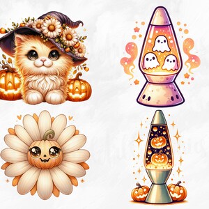 Watercolor Retro Halloween Collection Clipart, 17 PNG Halloween Clipart ...