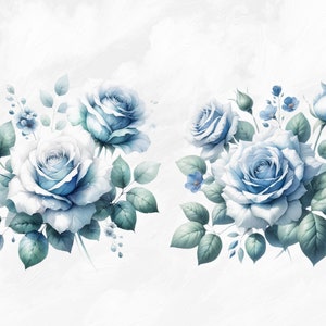 Watercolor Blue Rose Collection Clipart, 11 PNG Rose Bouquet Clipart ...