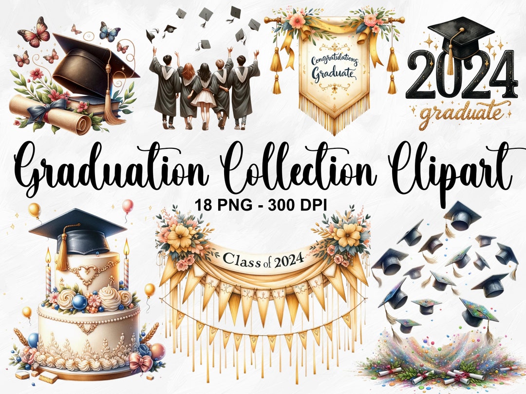 Watercolor Graduation Collection Clipart, 18 PNG Grad Floral Clipart ...