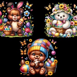 Watercolor Easter Teddy Bears Collection Clipart, 12 PNG Easter Clipart ...