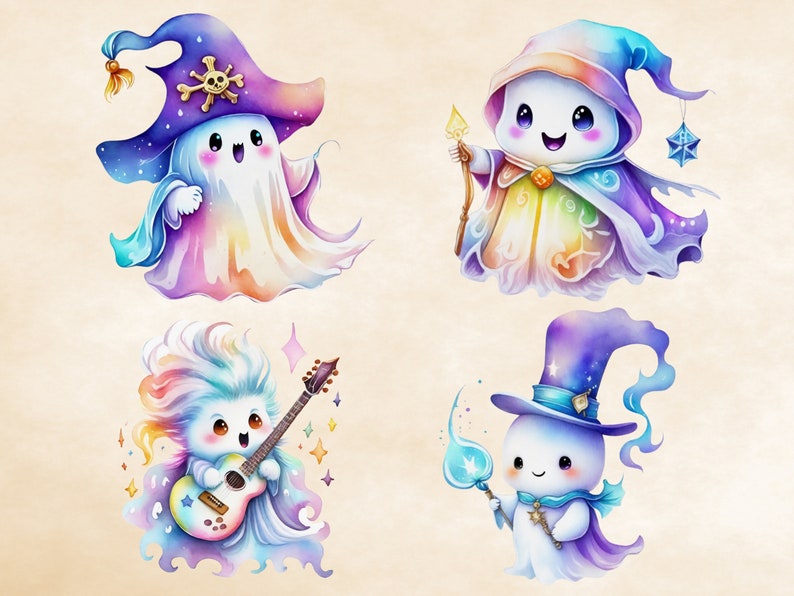 Watercolor Halloween Cute Ghost Collection Clipart 18 PNG - Etsy