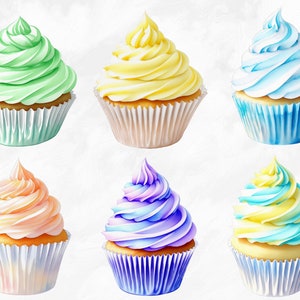 Watercolor Cupcakes Clipart, 30 PNG Cupcake Clip Art, Watercolor ...