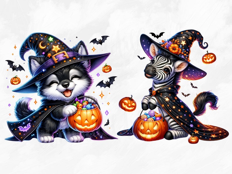 Watercolor Halloween Animals Collection Clipart, 14 PNG Halloween ...