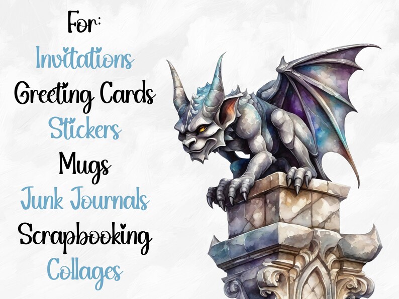 Watercolor Gargoyle Clipart, 9 PNG Gargoyle Clipart, Gothic Gargoyle ...