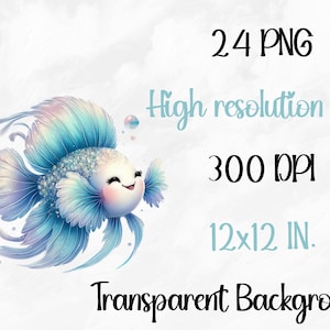 Watercolor Little Sea Animals Collection Clipart, 24 PNG Mermaid ...