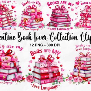 Watercolor Valentine Book Lover Clipart, 12 PNG Valentines Clipart ...