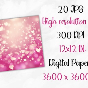 Bokeh Valentine Digital Paper, Printable Valentine, Romantic Heart ...