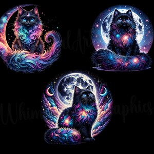 Watercolor Celestial Cats Collection Clipart, 14 PNG Cat Clipart ...