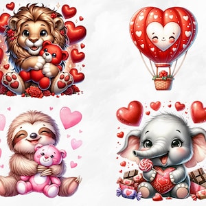 Watercolor Cute Valentines Collection Clipart, 37 PNG Valentines Day ...