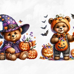 Watercolor Cute Halloween Bears Collection Clipart, 11 PNG Halloween ...