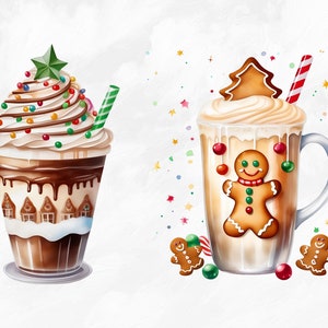 Watercolor Gingerbread Coffee Clipart, 10 PNG Gingerbread Latte Clipart ...