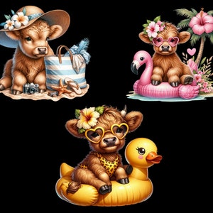 Watercolor Summer Highland Cows Collection Clipart, 12 PNG Beach ...