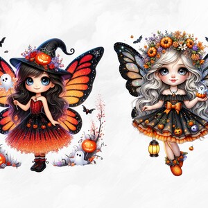 Watercolor Halloween Fairy Collection Clipart, 11 PNG Halloween Clipart ...