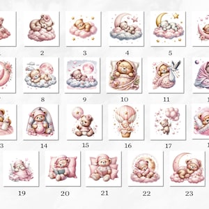 Watercolor Pink Sleepy Teddy Bear Clipart, 23 PNG Cute Baby Bear ...