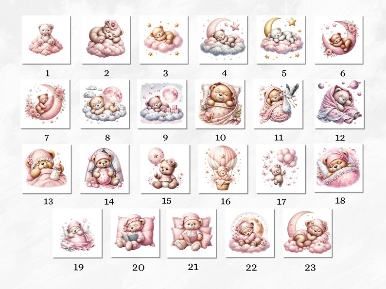 Watercolor Pink Sleepy Teddy Bear Clipart, 23 PNG Cute Baby Bear ...