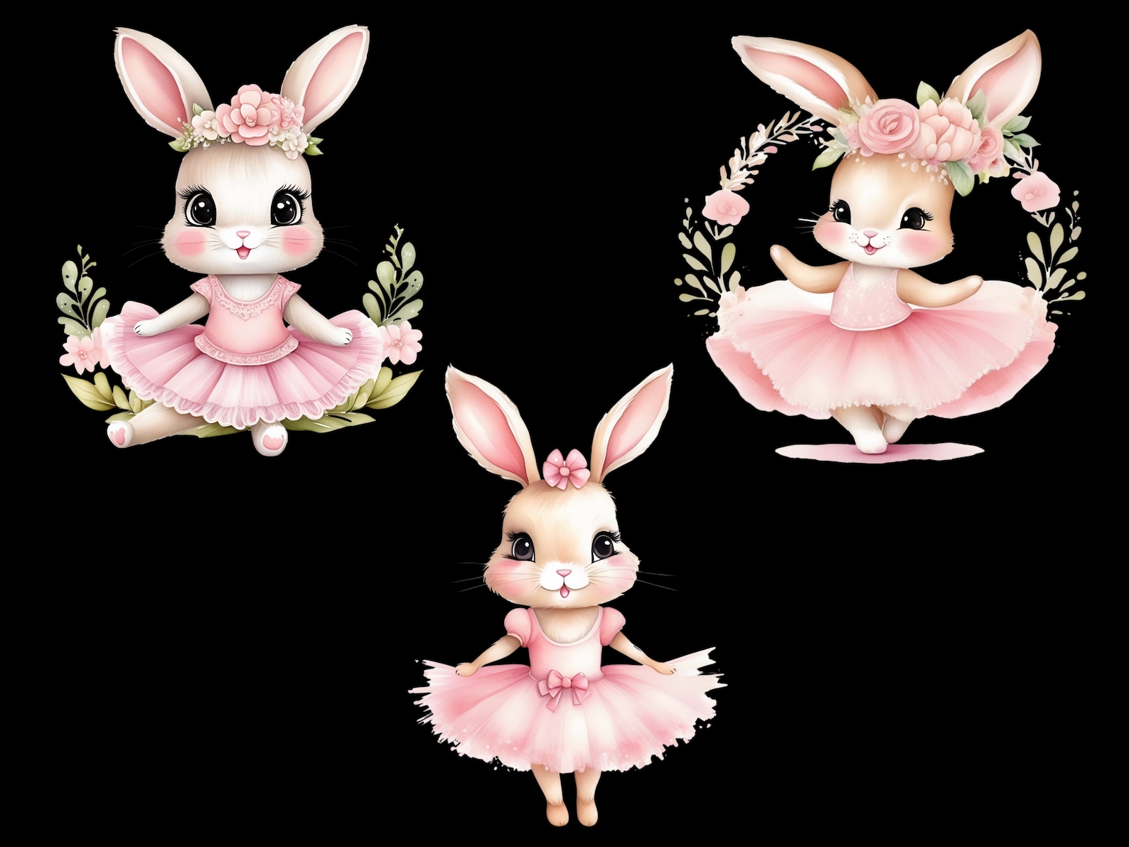 Watercolor Ballerina Bunny Collection Clipart, 15 PNG Ballet Bunnies ...